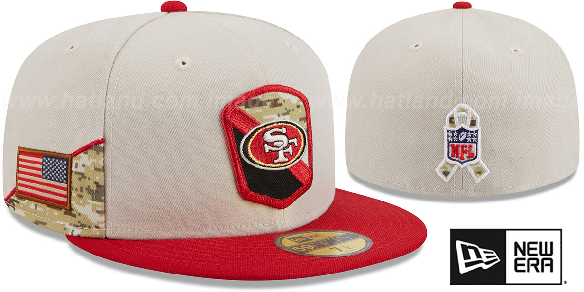 San Francisco 49ers 2023 SALUTE-TO-SERVICE Stone-Red Fitted Hat