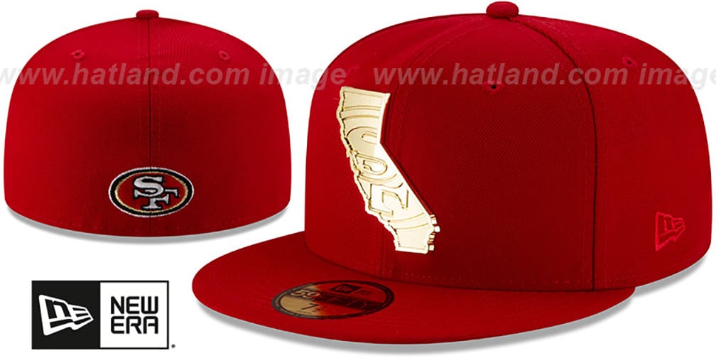 San Francisco 49ers ALL GOLD STATED METAL-BADGE Red Fitted Hat