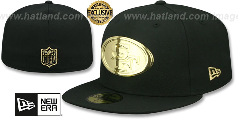 San Francisco 49ers GOLD METAL-BADGE Black Fitted Hat