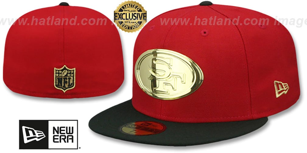 San Francisco 49ers GOLD METAL-BADGE Red-Black Fitted Hat