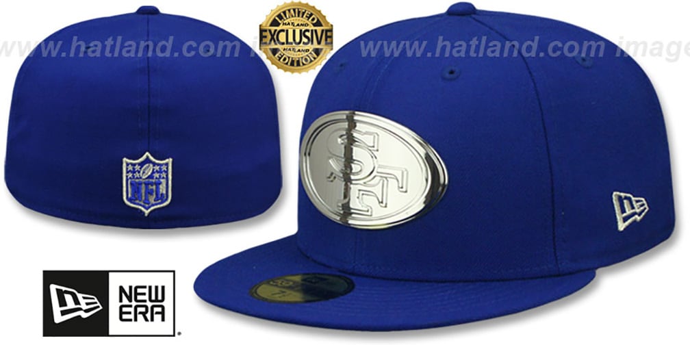 San Francisco 49ers SILVER METAL-BADGE Royal Fitted Hat