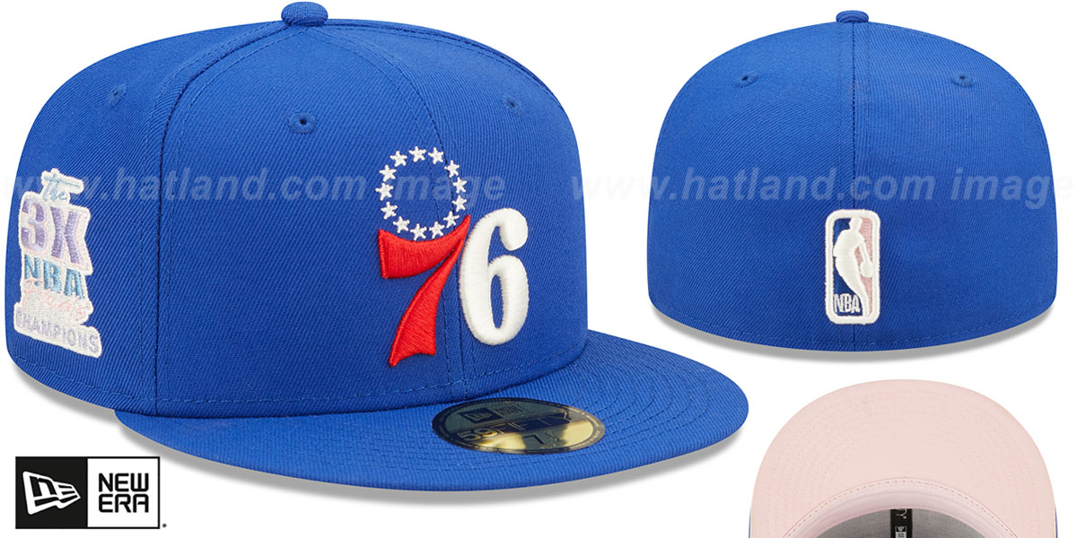 Philadelphia 76ers 3X NBA CHAMPS POP-SWEAT Royal-Pink Fitted Hat