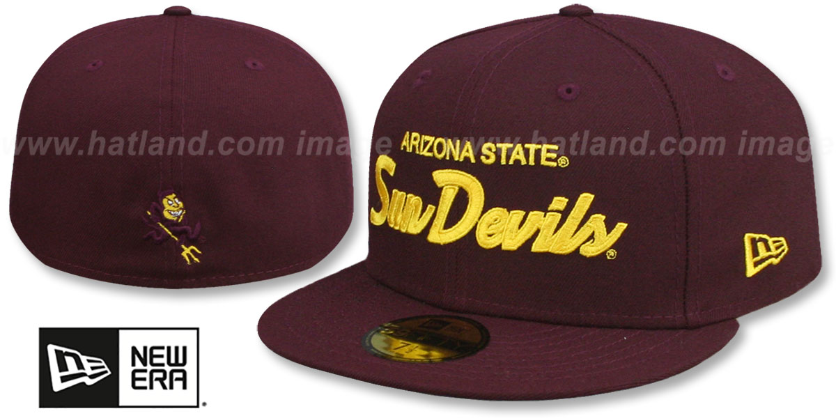 Arizona State NCAA TEAM-SCRIPT Maroon Fitted Hat by New Era