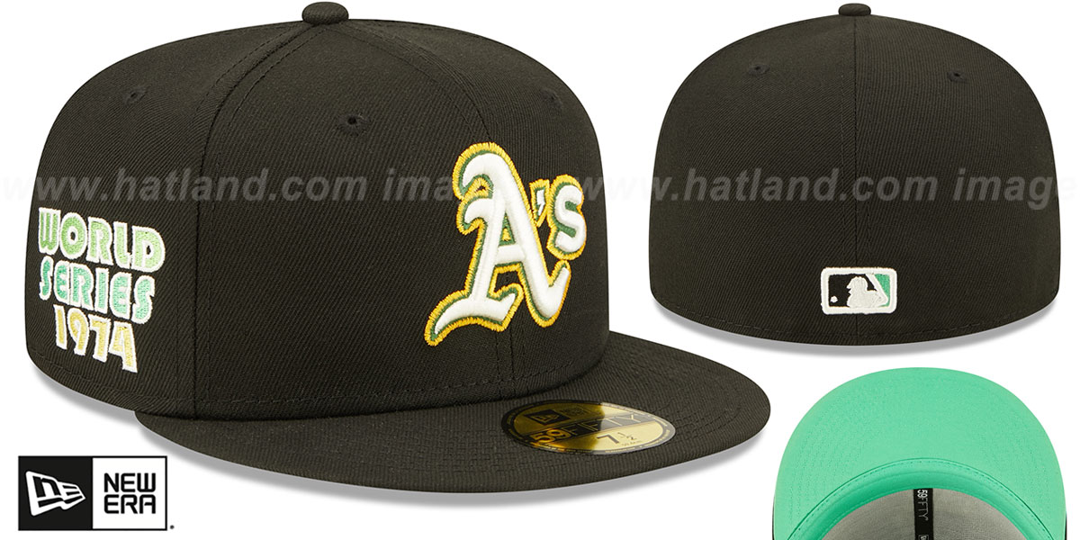 Oakland Athletics 1974 WS CITRUS POP Black-Green Fitted Hat