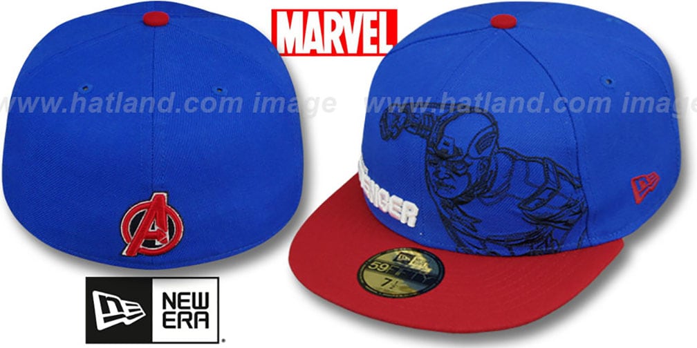 Marvel Avengers CAPTAIN AMERICA OUTLINE Royal-Red Fitted Hat