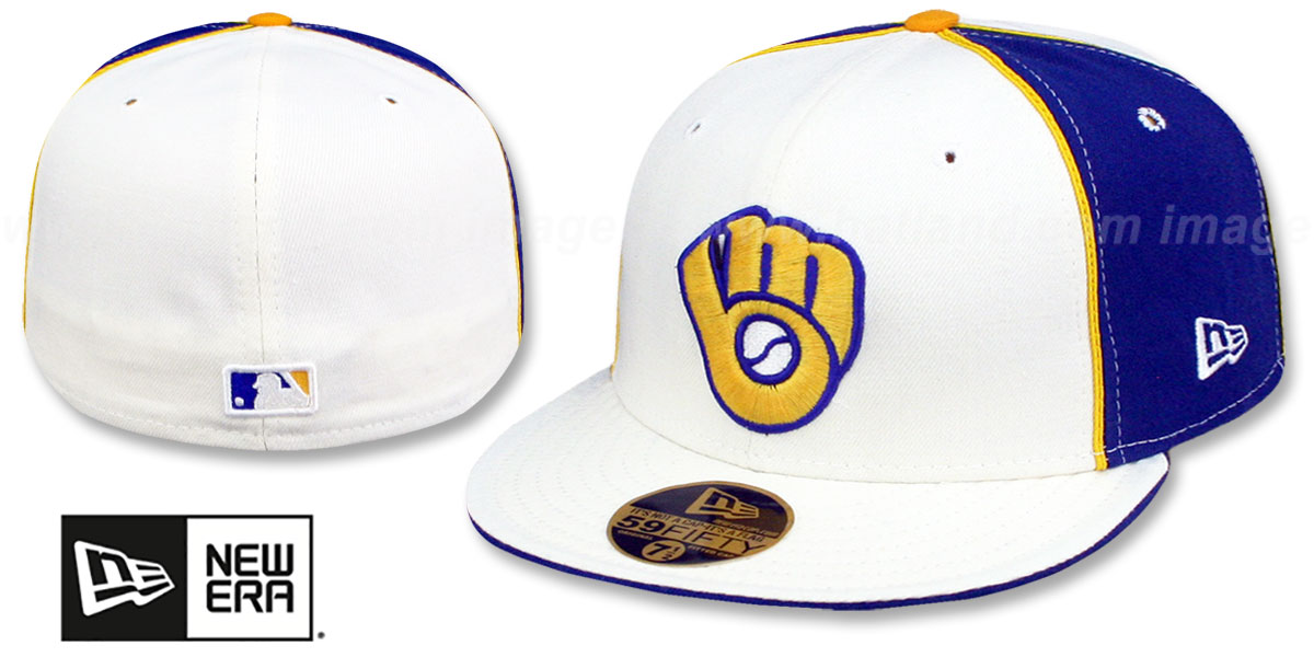 Milwaukee Brewers COOPERSTOWN PINWHEEL White-Royal Fitted Hat