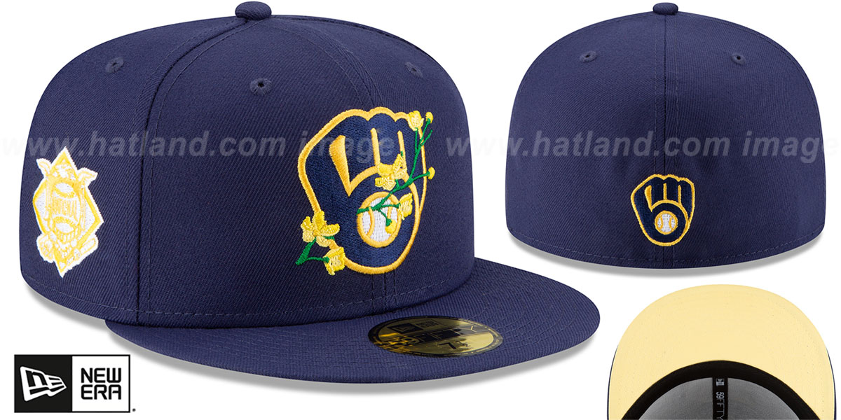Milwaukee Brewers LOGO BLOOM SIDE-PATCH Navy-Yellow Fitted Hat
