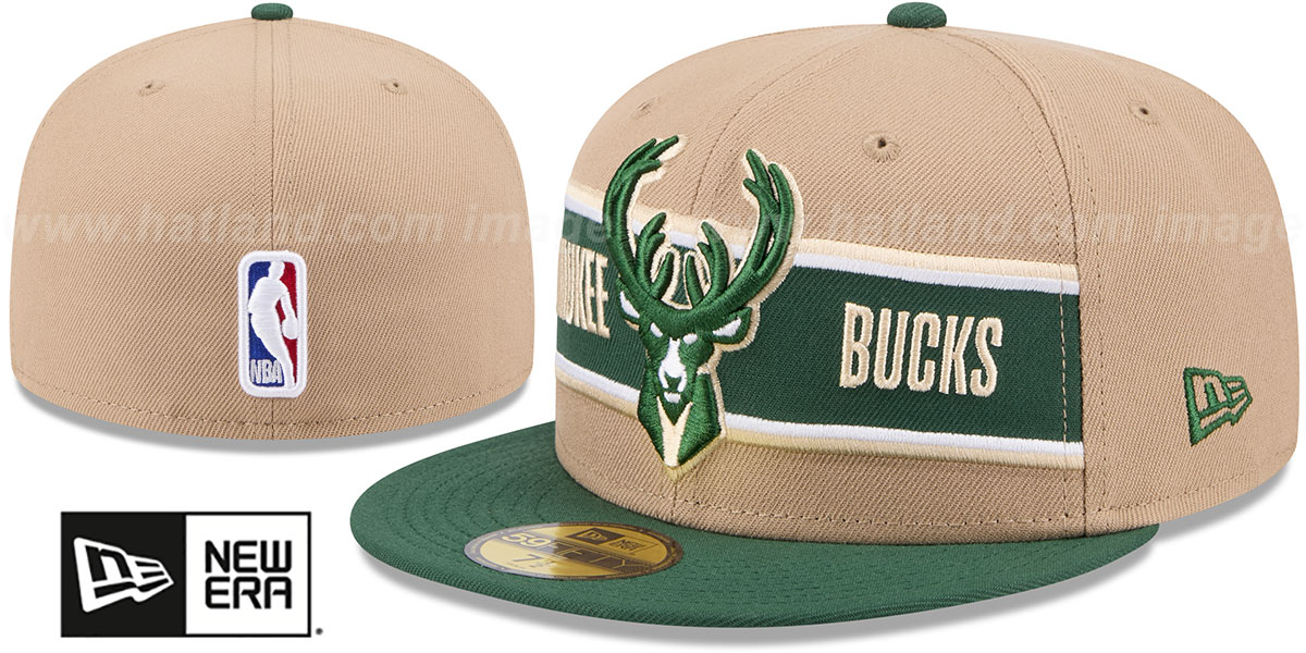 Milwaukee Bucks 2024 NBA DRAFT Camel-Green Fitted Hat