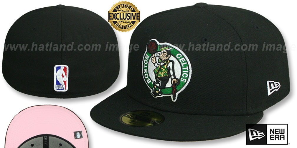 Boston Celtics PINK-BOTTOM Black Fitted Hat by New Era