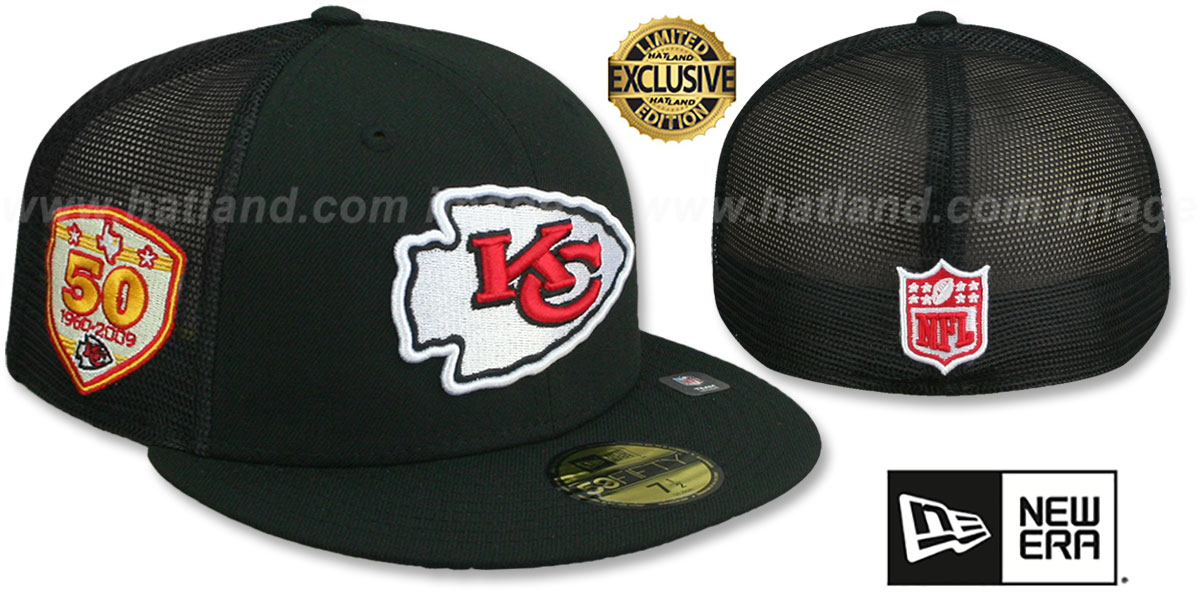 Kansas City Chiefs 50TH MESH-BACK SIDE-PATCH Black-Black Fitted H