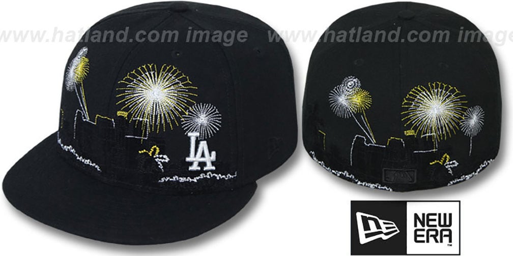 Los Angeles Dodgers CITY-SKYLINE FIREWORKS Black Fitted Hat