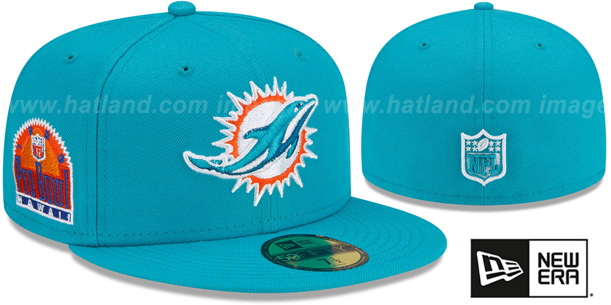 Miami Dolphins 1993 PRO BOWL SIDE-PATCH Aqua Fitted Hat