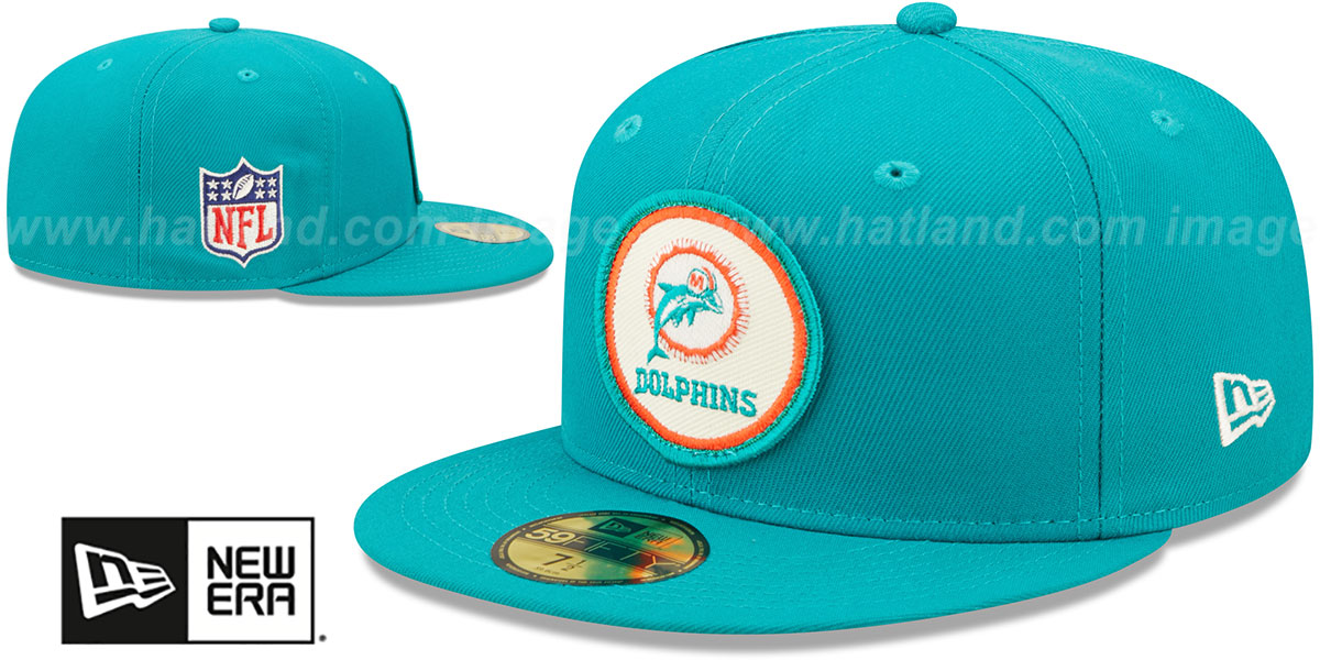 Miami Dolphins 2022 NFL THROWBACK SIDELINE Aqua Fitted Hat