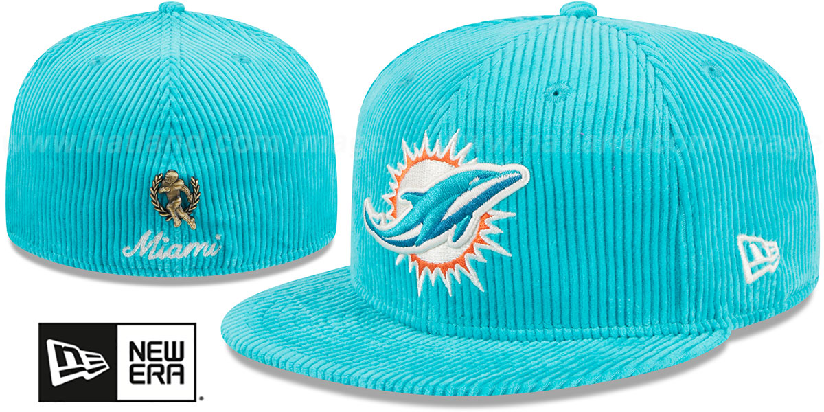 Miami Dolphins LETTERMAN PIN CORDUROY Aqua Fitted Hat