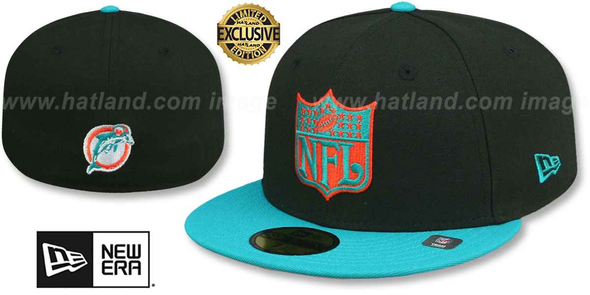 Miami Dolphins THROWBACK NFL SHIELD-BASIC Black-Aqua Fitted Hat