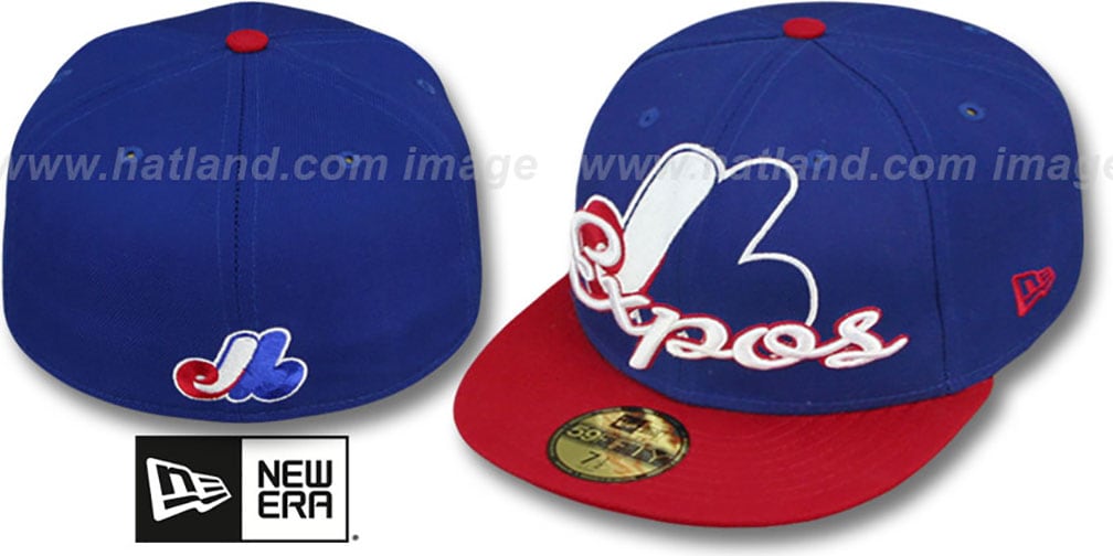 Montreal Expos COOP SCRIPT-PUNCH Royal-Red Fitted Hat