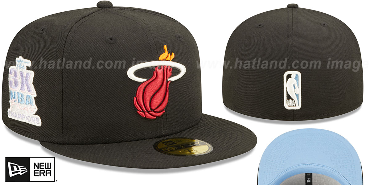 Miami Heat 3X NBA CHAMPS POP-SWEAT Black-Sky Fitted Hat