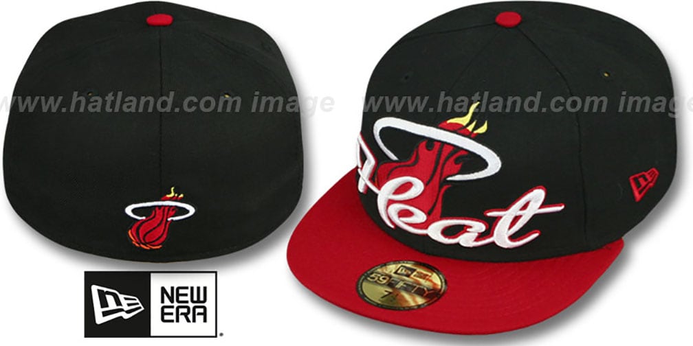 Miami Heat SCRIPT-PUNCH Black-Red Fitted Hat by New Era