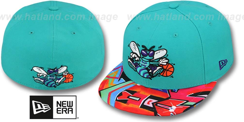 Charlotte Hornets REAL GRAFFITI VIZA-PRINT Teal Fitted Hat
