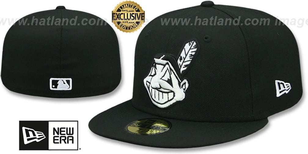 Cleveland Indians CHIEF-WAHOO Black-White Fitted Hat
