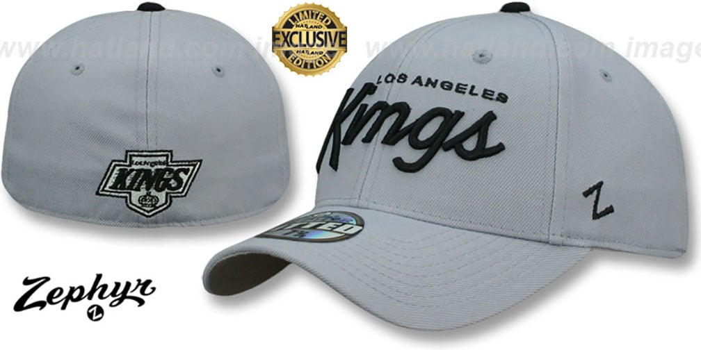 Los Angeles Kings VINTAGE SCRIPT SHOOTOUT Grey Fitted Hat by Zeph