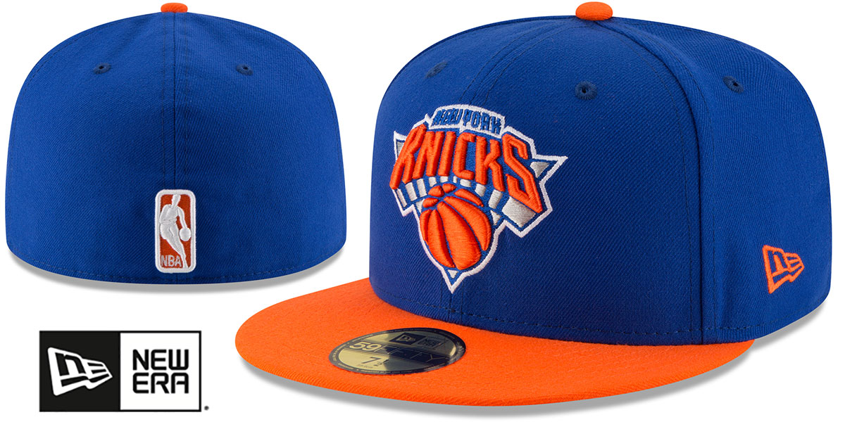 New York Knicks 2T NBA TEAM-BASIC Royal-Orange Fitted Hat