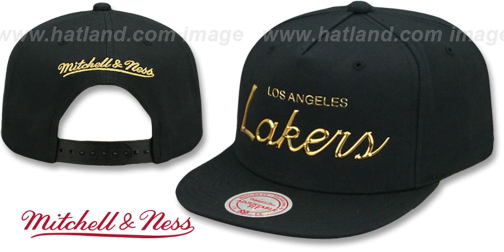 Lakers LIQUID METALLIC SCRIPT SNAPBACK Black-Gold Hat