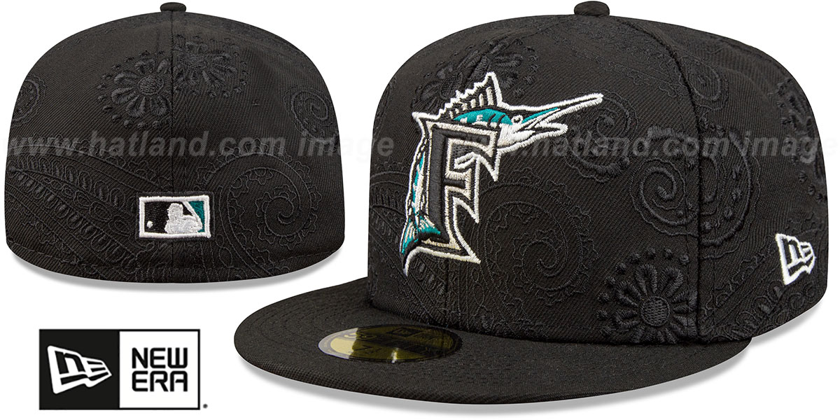 Miami Florida Marlins SWIRL Black Fitted Hat by New Era