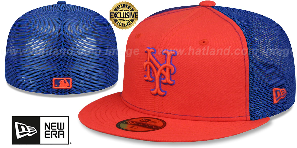 New York Mets 2T BATTING PRACTICE TRUCKER Orange-Royal Fitted Hat