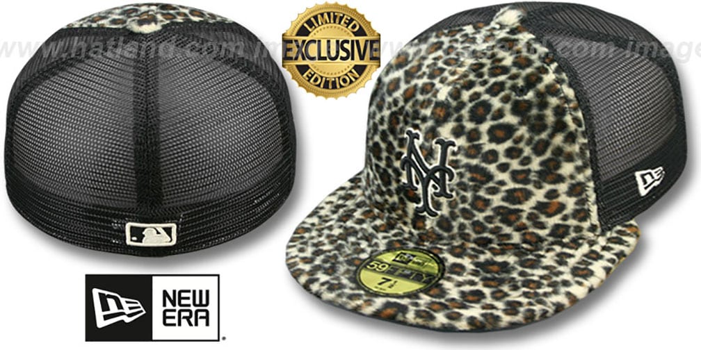 New York Mets CHEETAH ANIMAL-FUR MESH-BACK Fitted Hat