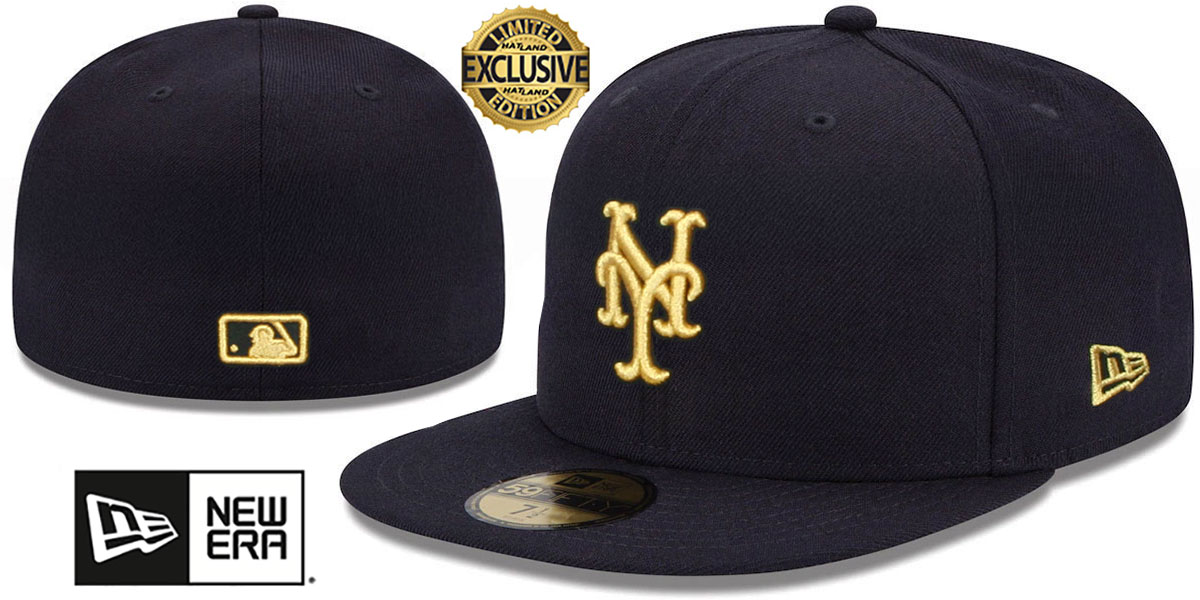 New York Mets GOLD-METALLIC Black Fitted Hat by New Era