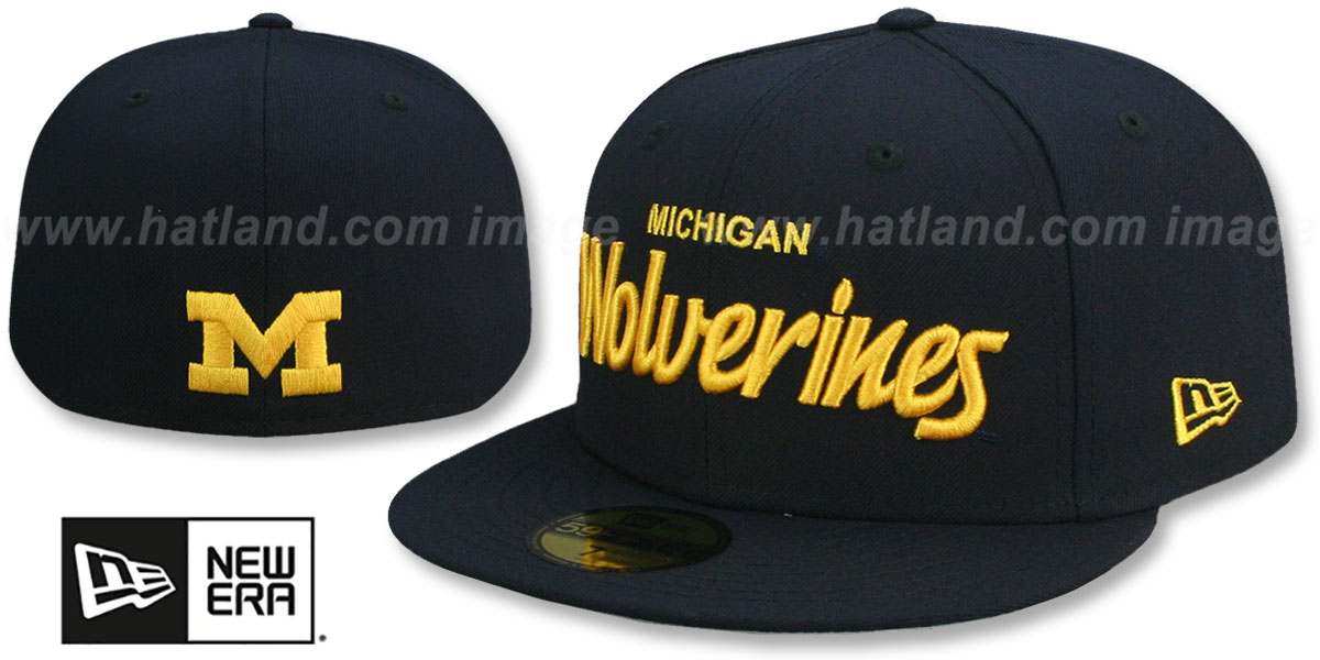 Michigan NCAA TEAM-SCRIPT Navy Fitted Hat by New Era