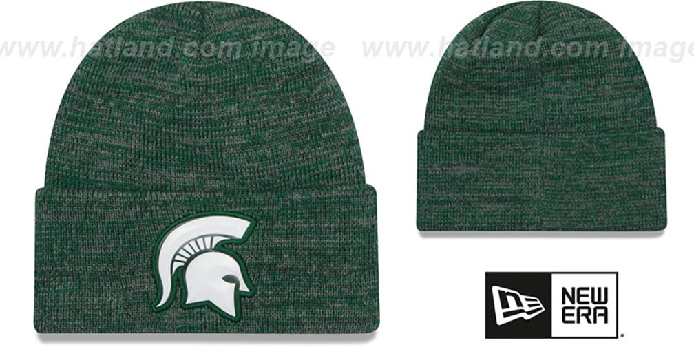 Michigan State BEVEL Green-Grey Knit Beanie Hat by New Era