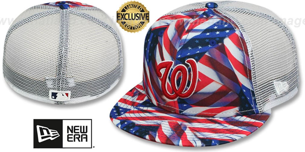 Washington Nationals USA WAVING-FLAG MESH-BACK Fitted Hat