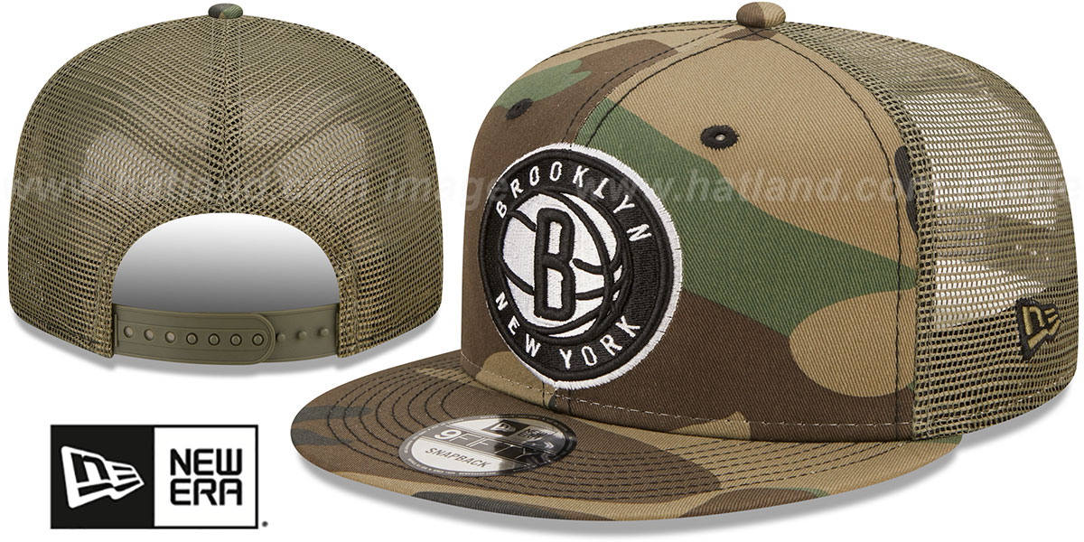 Brooklyn Nets ARMY CAMO TRUCKER Hat by New Era