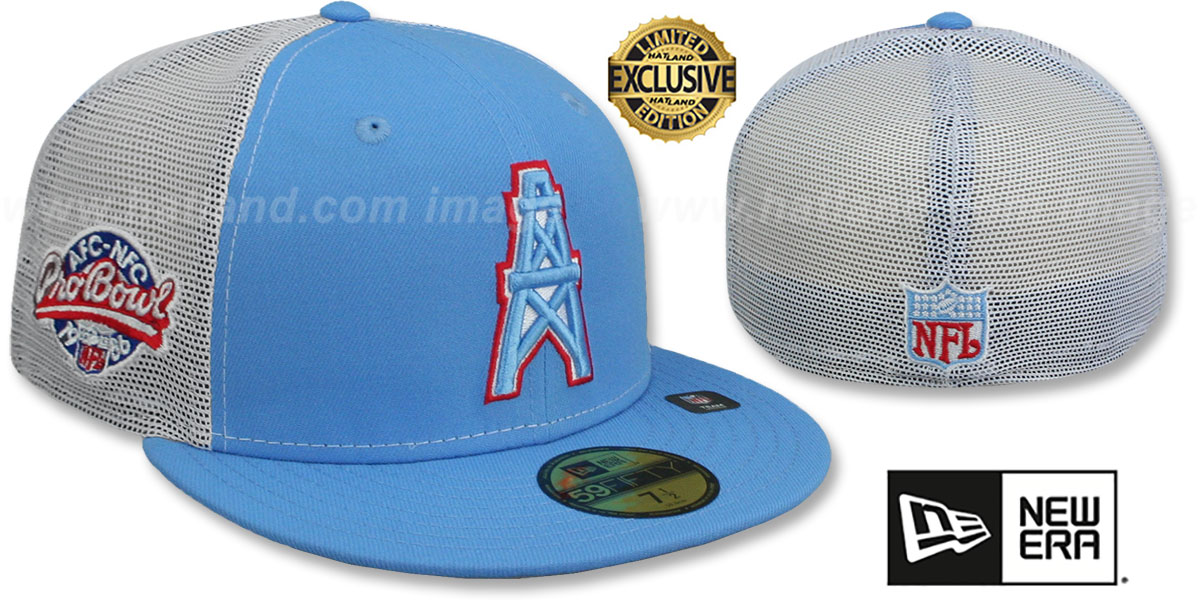 Houston Oilers PB 1986 MESH-BACK SIDE-PATCH Sky-White Fitted Hat