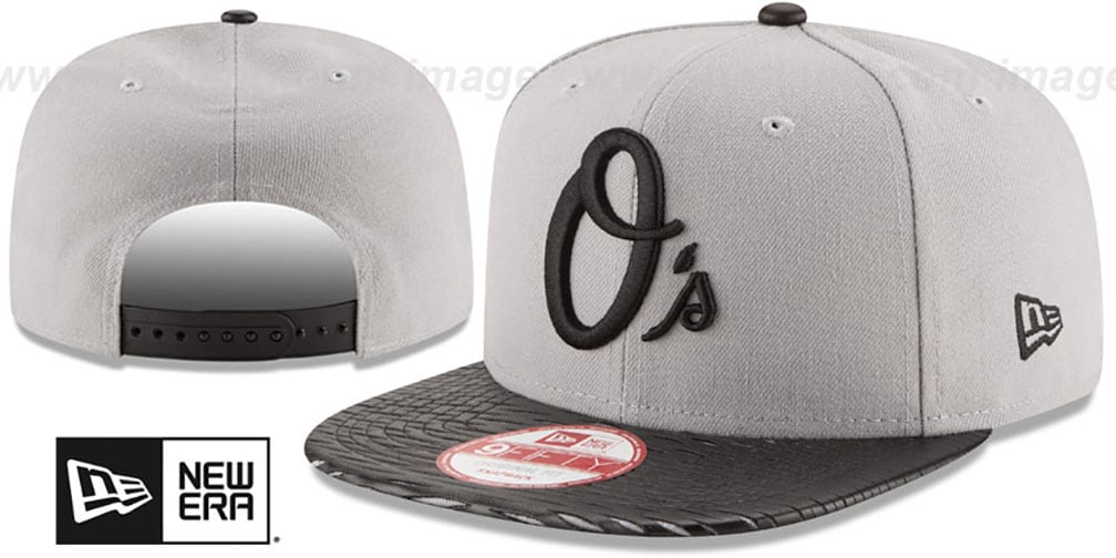Orioles LEATHER-RIP SNAPBACK Grey-Black Hat by New Era