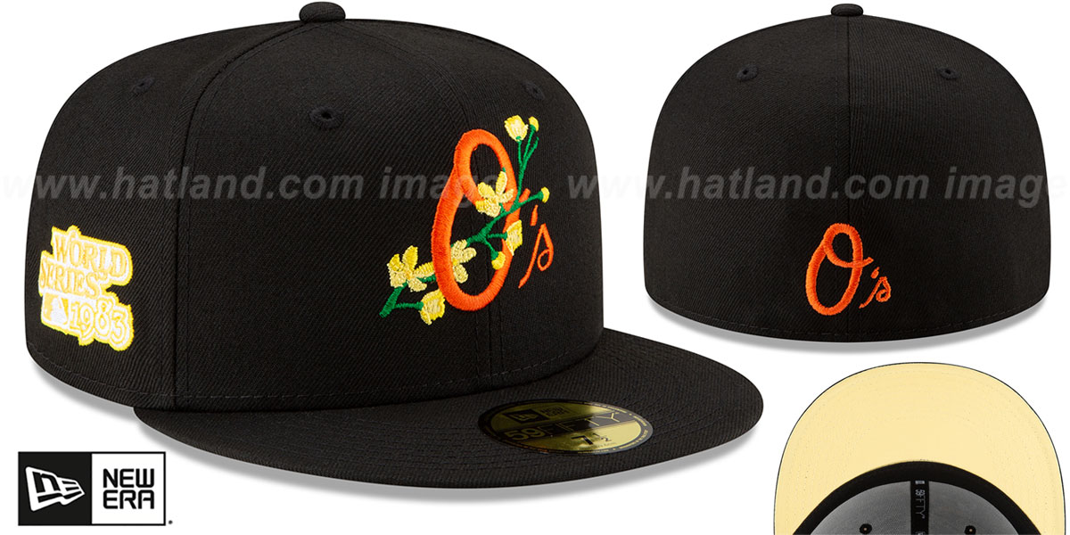Baltimore Orioles LOGO BLOOM SIDE-PATCH Black-Yellow Fitted Hat
