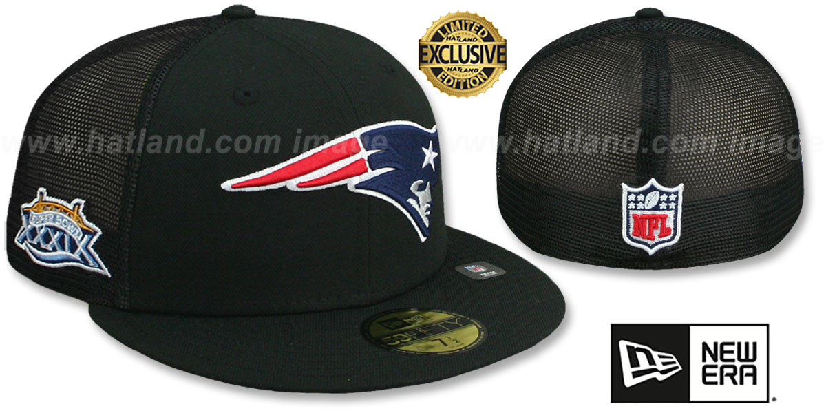 New England Patriots SB XXXIX MESH-BACK SIDE-PATCH Black-Black Fi