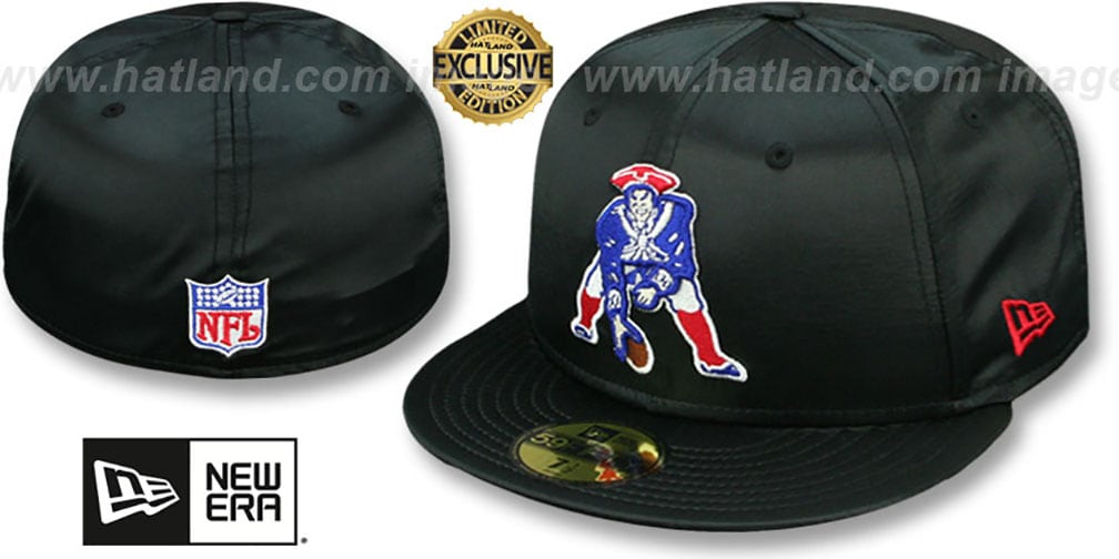 New England Patriots THROWBACK SATIN BASIC Black Fitted Hat