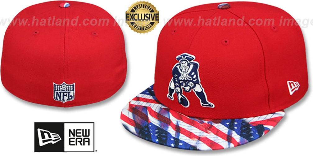 New England Patriots THROWBACK USA WAVING-FLAG Red Fitted Hat