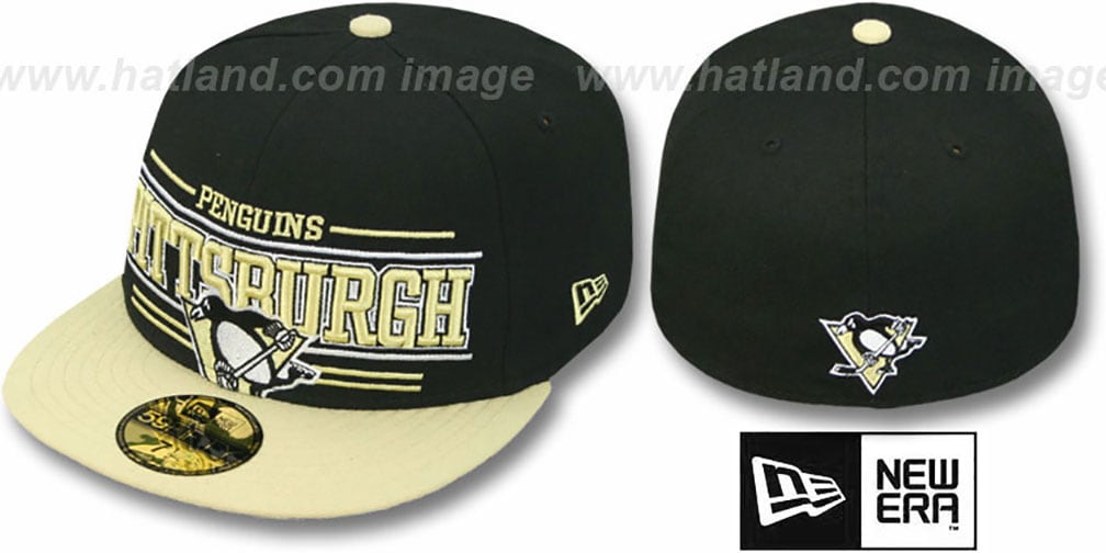 Penguins RETRO-SMOOTH Black-Gold Fitted Hat by New Era