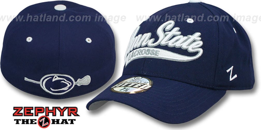 Penn State SWOOP LACROSSE Navy Fitted Hat by Zephyr
