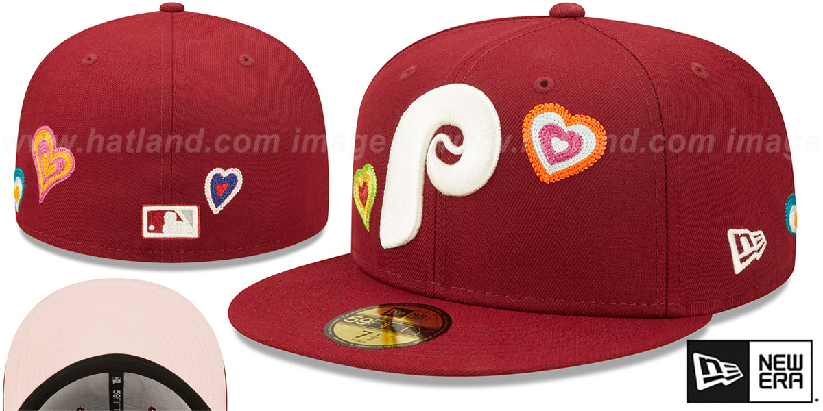 Philadelphia Phillies CHAIN STITCH HEARTS Burgundy Fitted Hat