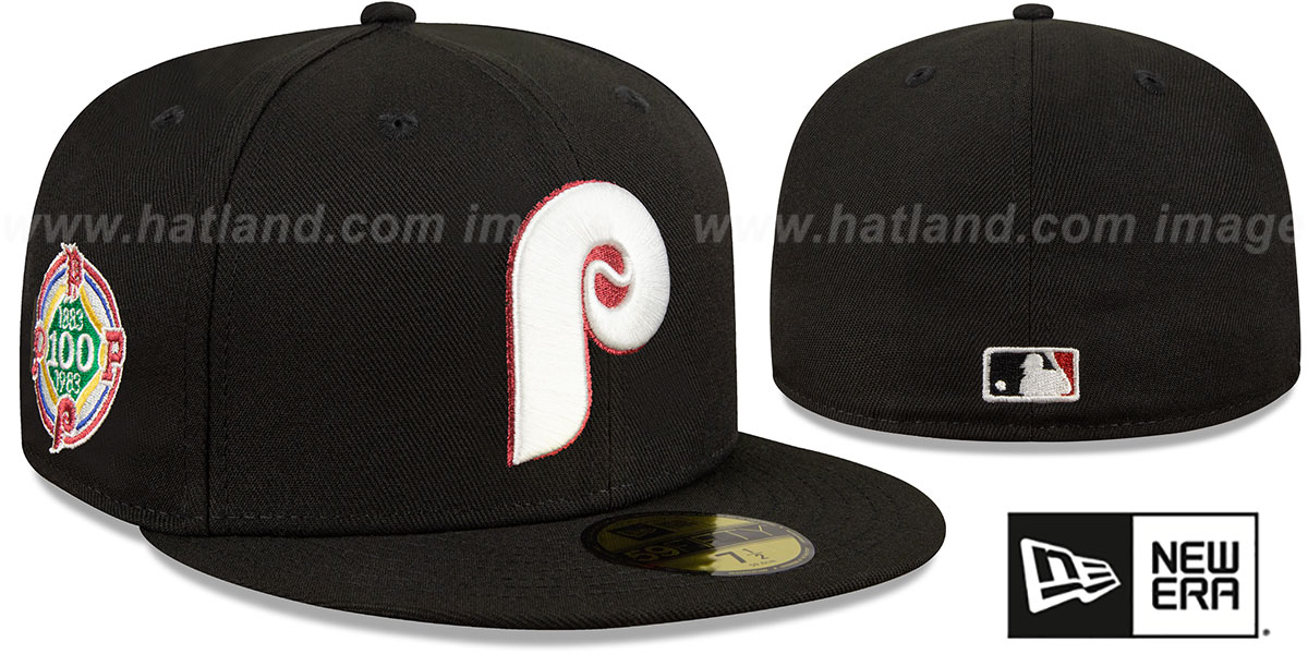 Philadelphia Phillies METALLIC LOGO SIDE-PATCH Black Fitted Hat