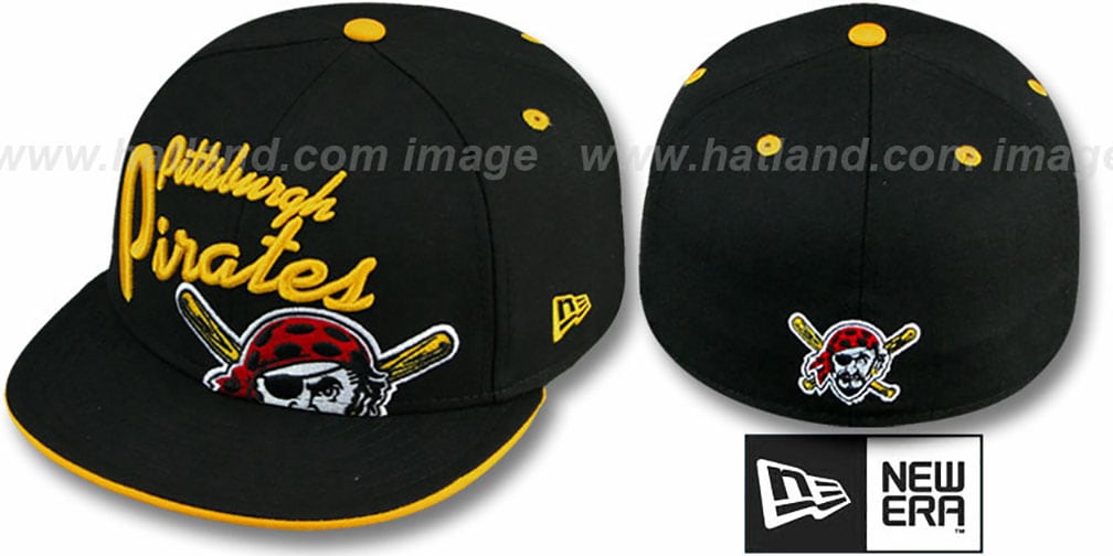 Pittsburgh Pirates BIG-SCRIPT Black Fitted Hat by New Era
