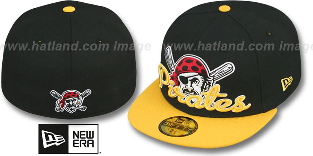 Pittsburgh Pirates SCRIPT-PUNCH Black-Gold Fitted Hat