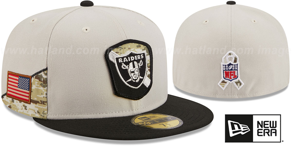 Las Vegas Raiders 2023 SALUTE-TO-SERVICE Stone-Black Fitted Hat
