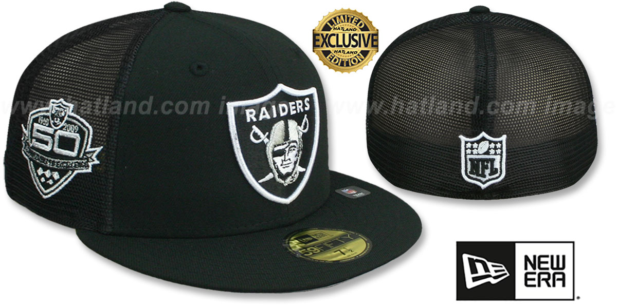 Las Vegas Raiders 50TH MESH-BACK SIDE-PATCH Black-Black Fitted Ha