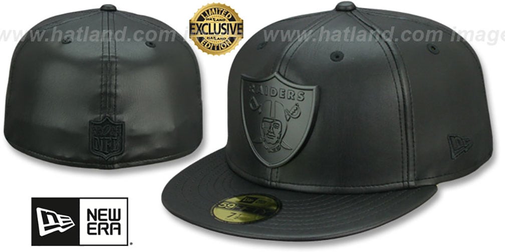 Oakland Raiders LEATHER BLACK METAL-BADGE Black Fitted Hat